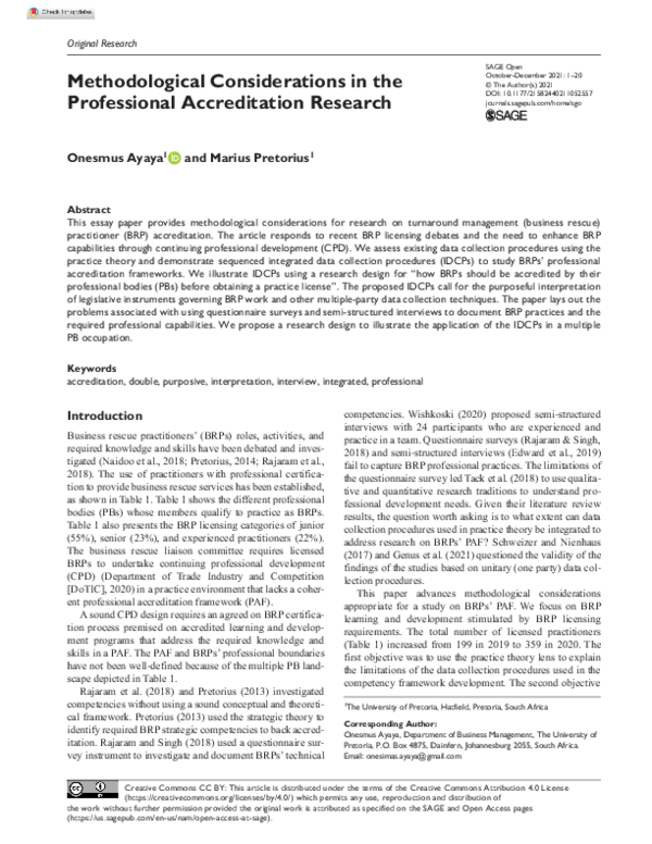 (PDF) Methodological Considerations in the Professional Accreditation Research