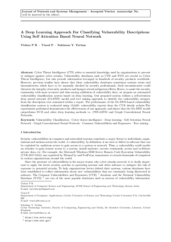 Pdf A Deep Learning Approach For Classifying Vulnerability