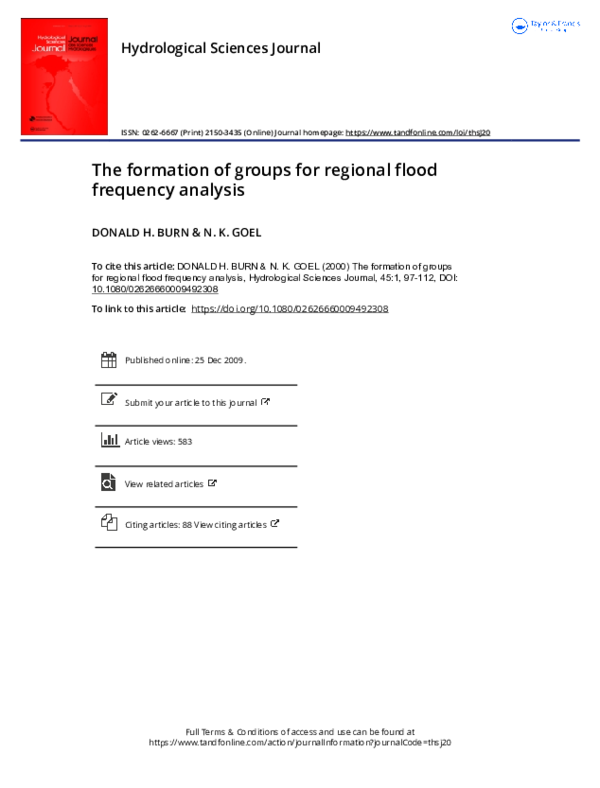 (PDF) The formation of groups for regional flood frequency analysis
