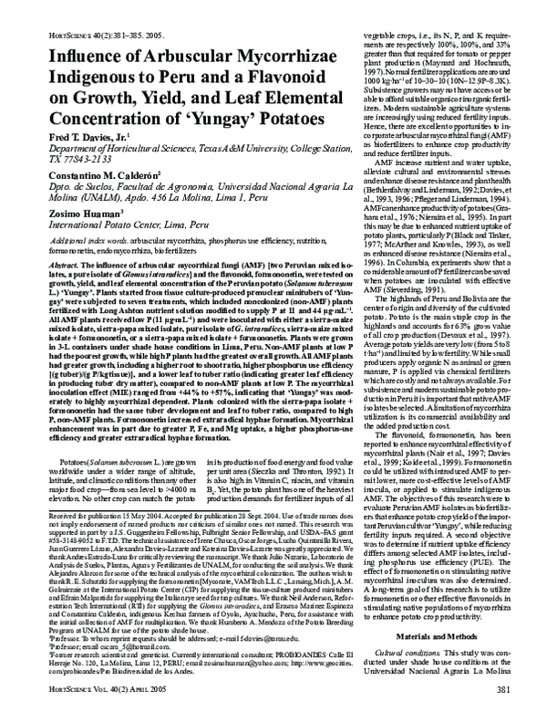 (PDF) Influence of Arbuscular Mycorrhizae Indigenous to Peru and a Flavonoid on Growth, Yield ...