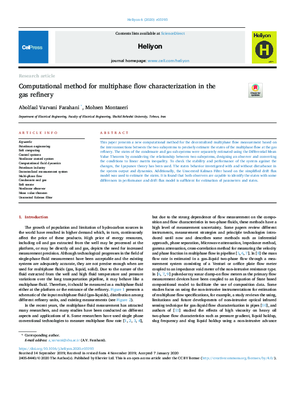 (PDF) Computational method for multiphase flow characterization in the gas refinery