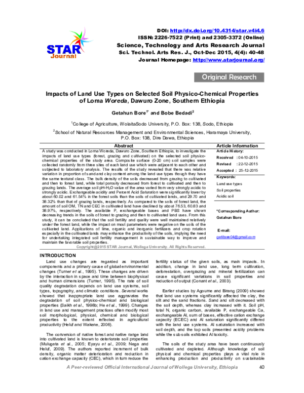 (PDF) Impacts of Land Use Types on Selected Soil Physico-Chemical Properties of Loma Woreda ...