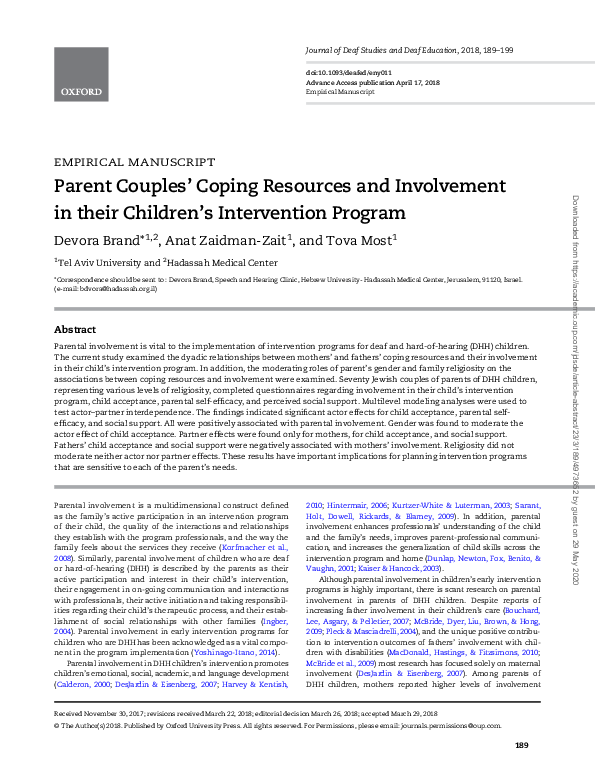 (PDF) Parent Couples’ Coping Resources and Involvement in their ...