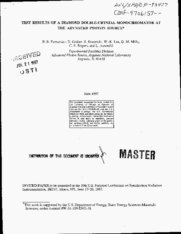 (PDF) Test results of a diamond double-crystal monochromator at the ...