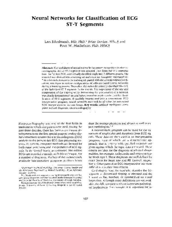 (PDF) Neural networks for classification of ECG ST-T segments