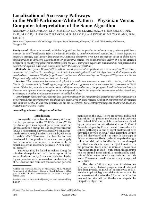 (PDF) Localization of Accessory Pathways in the Wolff‐Parkinson‐White ...