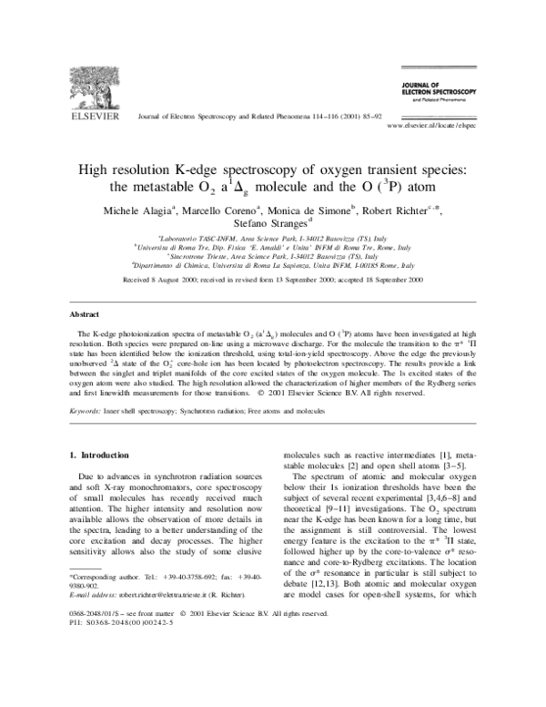 (PDF) High resolution K-edge spectroscopy of oxygen transient species ...