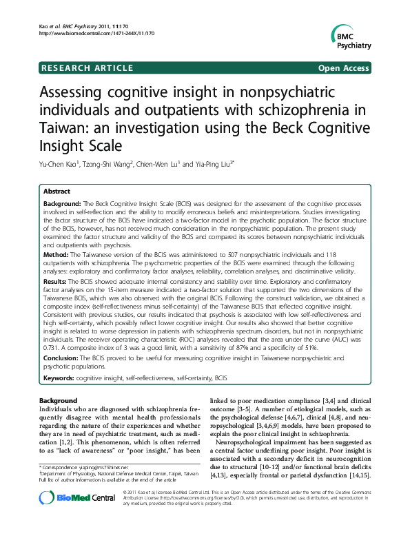 (PDF) Assessing cognitive insight in nonpsychiatric individuals and ...