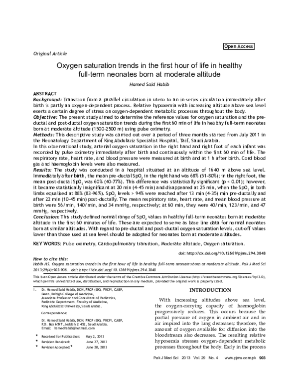(PDF) Oxygen saturation trends in the first hour of life in healthy ...