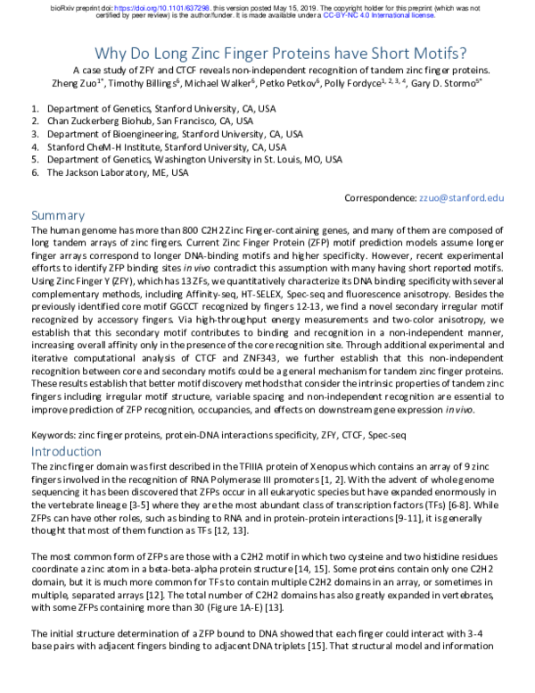(PDF) Why Do Long Zinc Finger Proteins have Short Motifs? A case study ...