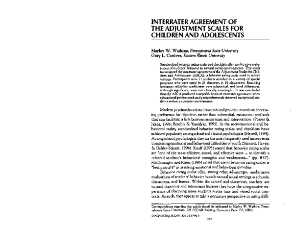 (PDF) Interrater Agreement of the Adjustment Scales for Children and ...