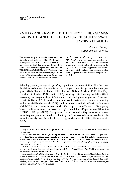 (PDF) Validity and Diagnostic Efficiency of the Kaufman Brief ...