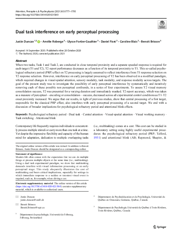 (PDF) Dual task interference on early perceptual processing | Ulysse Fortier-Gauthier - Academia.edu