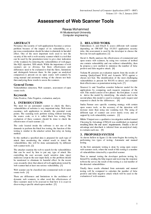 Pdf Assessment Of Web Scanner Tools