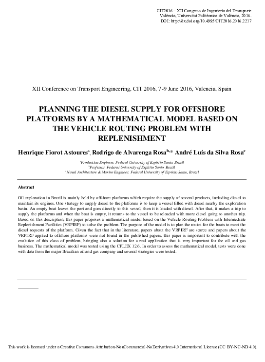 (PDF) Diesel Supply Planning for Offshore Platforms by a Mathematical ...