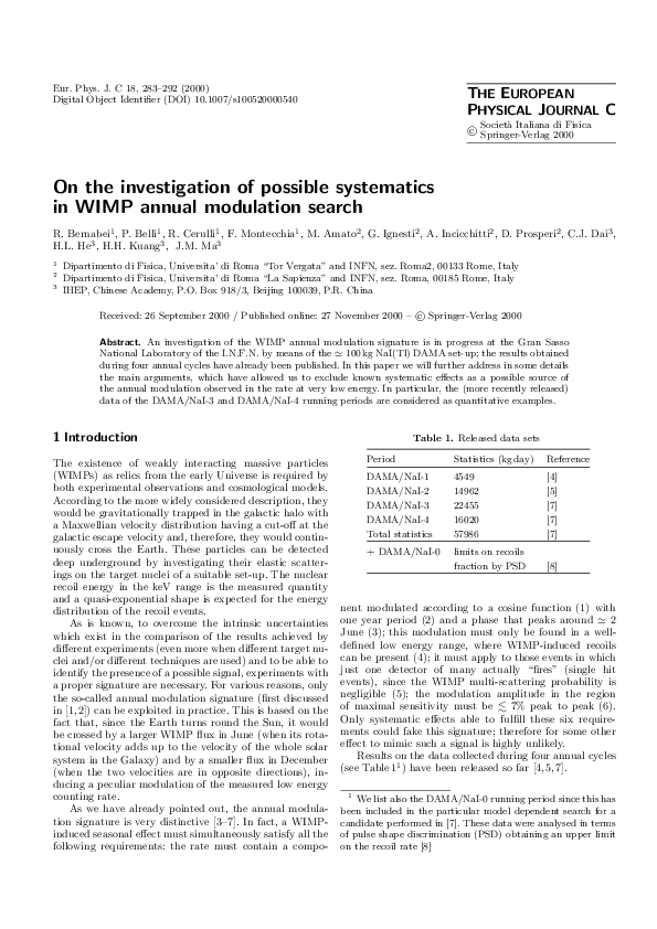 (PDF) On the investigation of possible systematics in WIMP annual ...