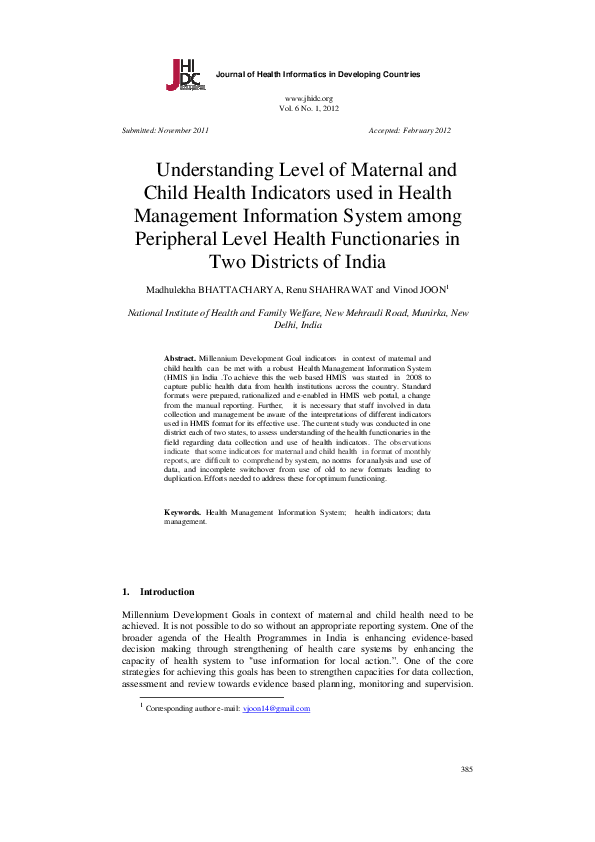 (PDF) Understanding Level of Maternal and Child Health Indicators used ...