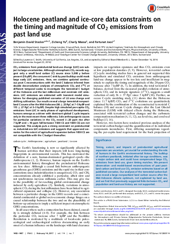 (PDF) Holocene peatland and ice-core data constraints on the timing and magnitude of CO2 ...