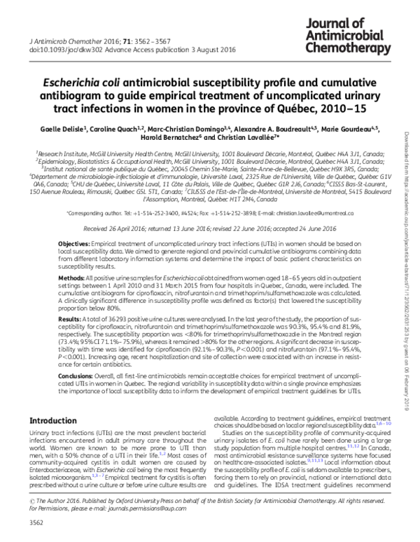 (PDF) Escherichia coli antimicrobial susceptibility profile and ...