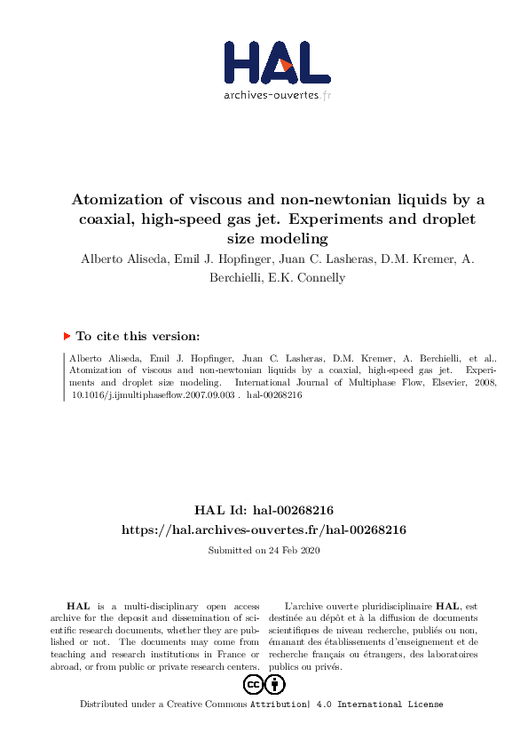 (PDF) Atomization of viscous and non-newtonian liquids by a coaxial ...