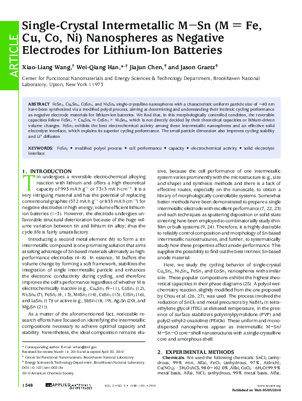 (PDF) Single-Crystal Intermetallic M−Sn (M = Fe, Cu, Co, Ni ...