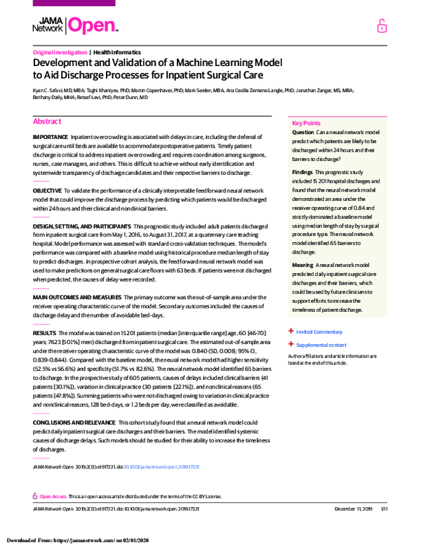 (PDF) Development and Validation of a Machine Learning Model to Aid Discharge Processes for ...
