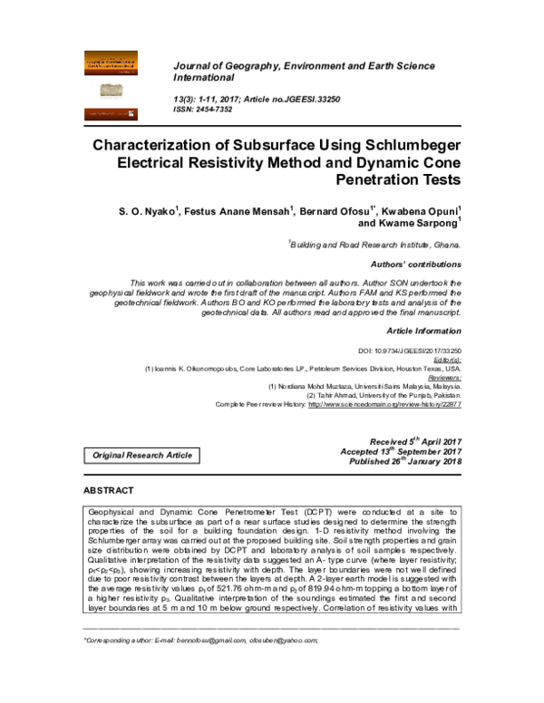 (PDF) Characterization of Subsurface Using Schlumbeger Electrical Resistivity Method and Dynamic ...
