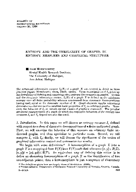 (PDF) Entropy and the complexity of graphs: IV. Entropy measures and ...