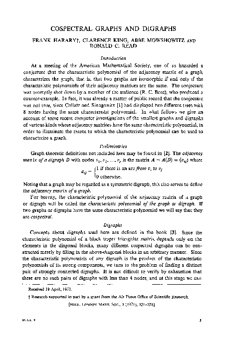 (PDF) Cospectral Graphs and Digraphs