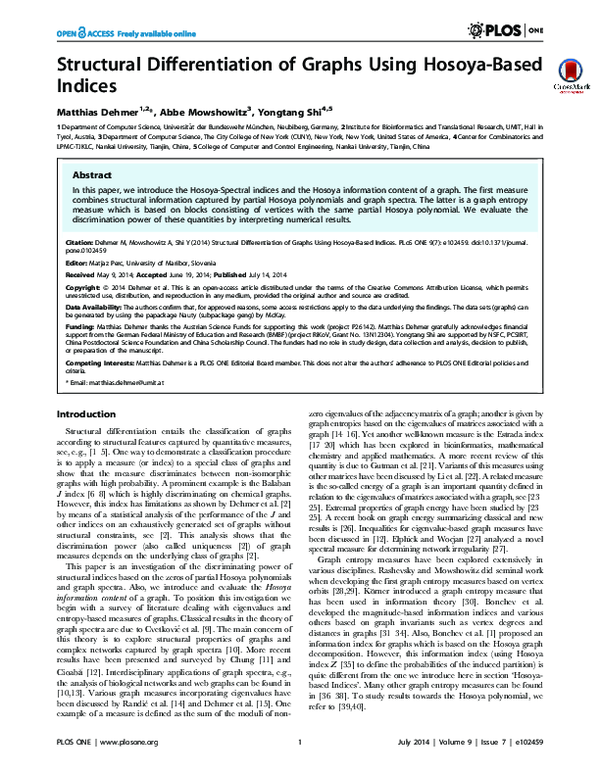 (PDF) Structural differentiation of graphs using Hosoya-based indices