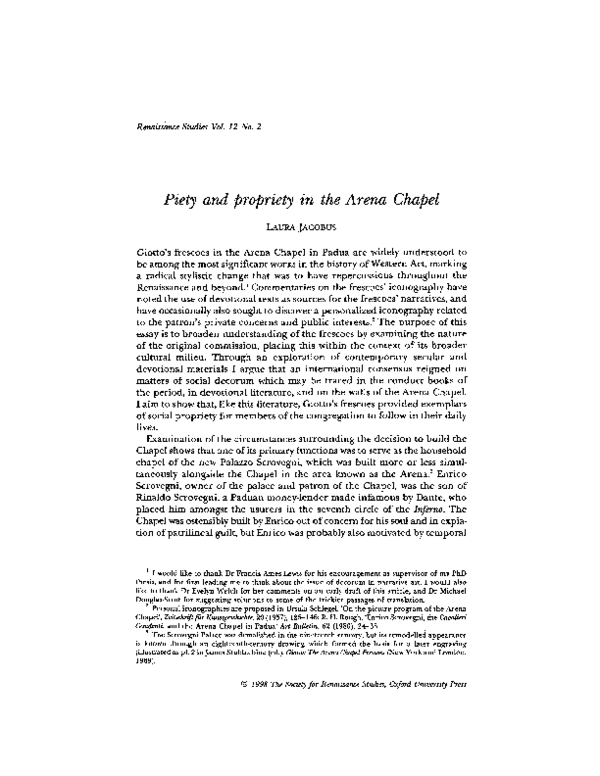 (PDF) Piety and Propriety in the Arena Chapel