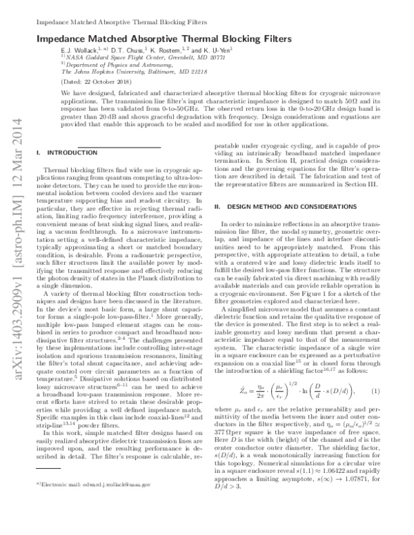 (PDF) Impedance matched absorptive thermal blocking filters