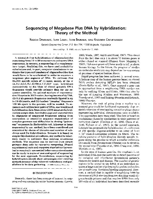 (PDF) Sequencing of megabase plus DNA by hybridization: Theory of the ...