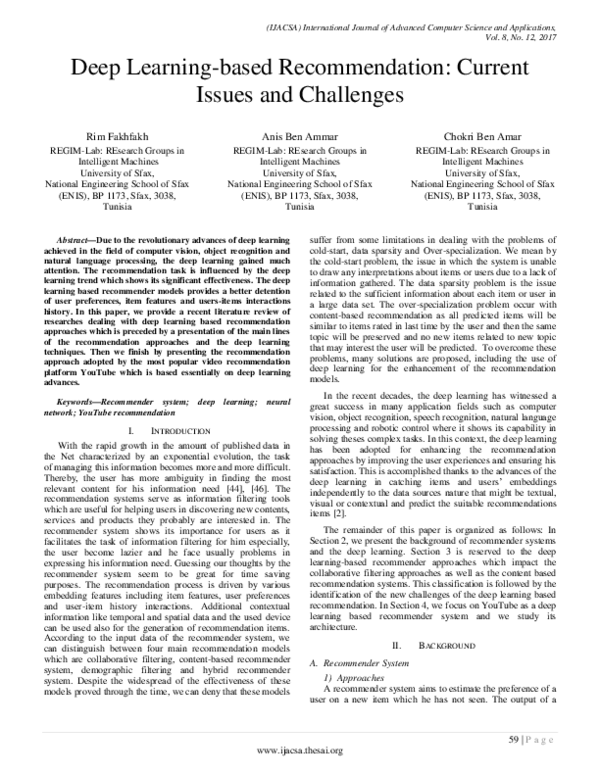 (PDF) Deep Learning-Based Recommendation: Current Issues and Challenges