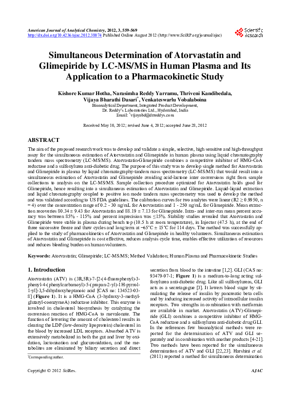 (PDF) Simultaneous determination of atorvastatin, amlodipine, ramipril and benazepril in human ...