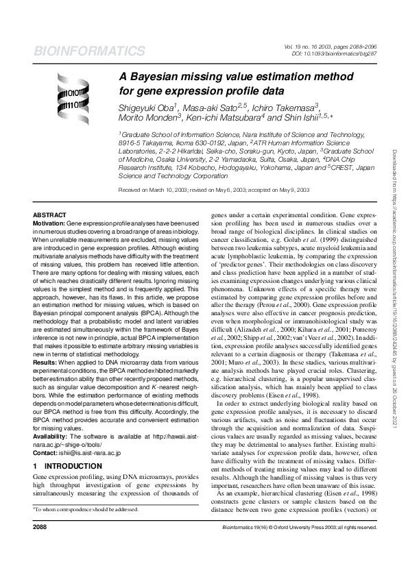 (PDF) A Bayesian missing value estimation method for gene expression ...