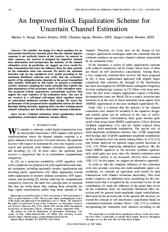 (PDF) An improved block equalization scheme for uncertain channel ...