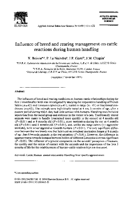 (PDF) Influence of breed and rearing management on cattle reactions ...