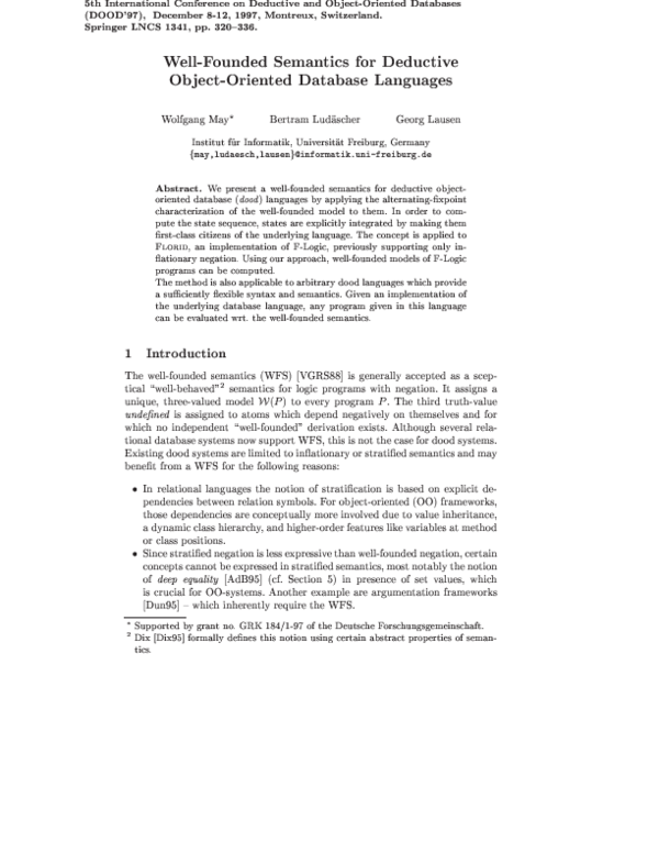 (PDF) Well-founded semantics for deductive object-oriented database languages