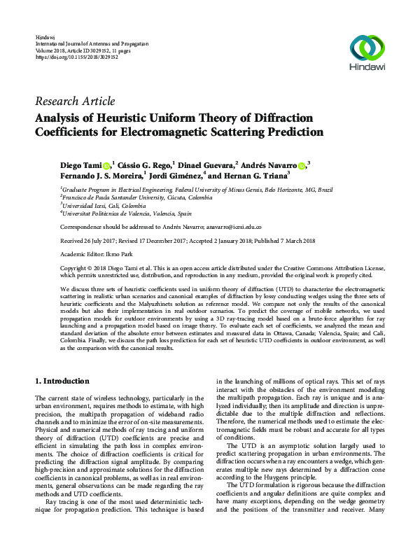 (PDF) Analysis of Heuristic Uniform Theory of Diffraction Coefficients ...