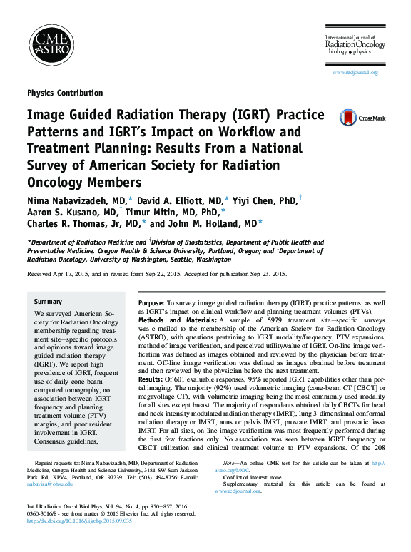 (PDF) Image Guided Radiation Therapy (IGRT) Practice Patterns and IGRT ...