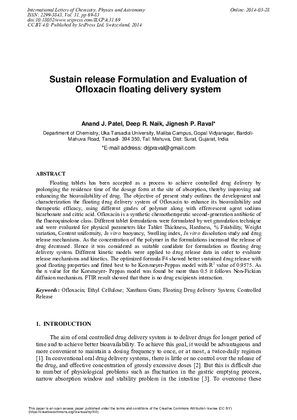 Pdf Sustain Release Formulation And Evaluation Of Ofloxacin Floating Delivery System