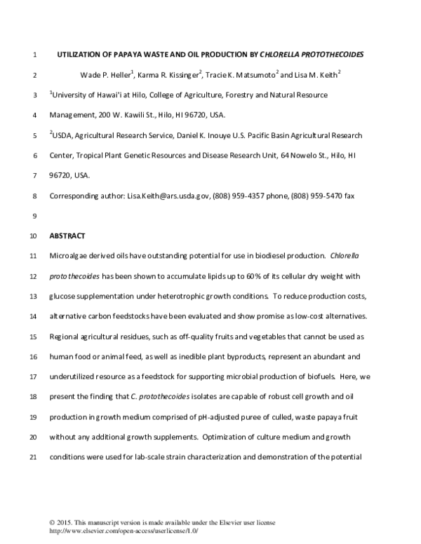 (PDF) Utilization of papaya waste and oil production by Chlorella ...