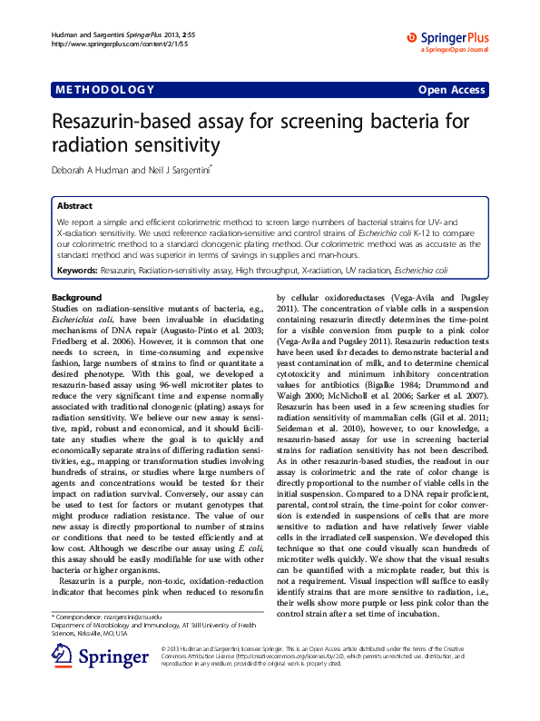 (PDF) Resazurin-based assay for screening bacteria for radiation ...