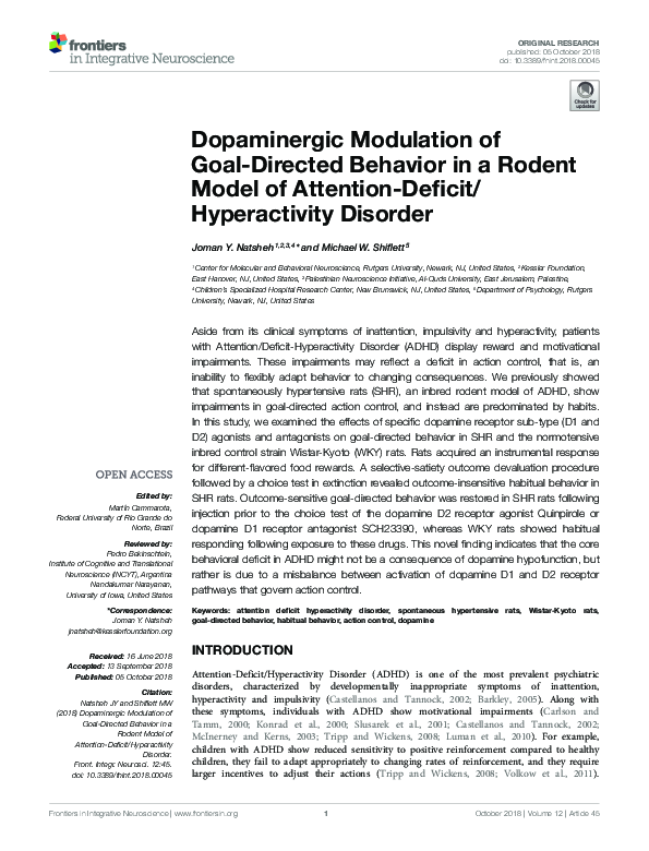 Pdf Dopaminergic Modulation Of Goal Directed Behavior In A Rodent