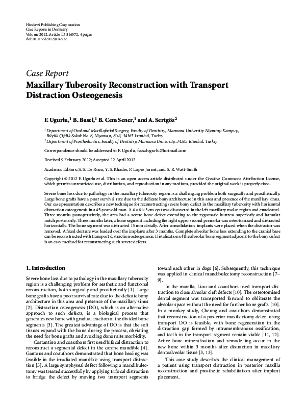 (PDF) Maxillary tuberosity reconstruction with transport distraction ...