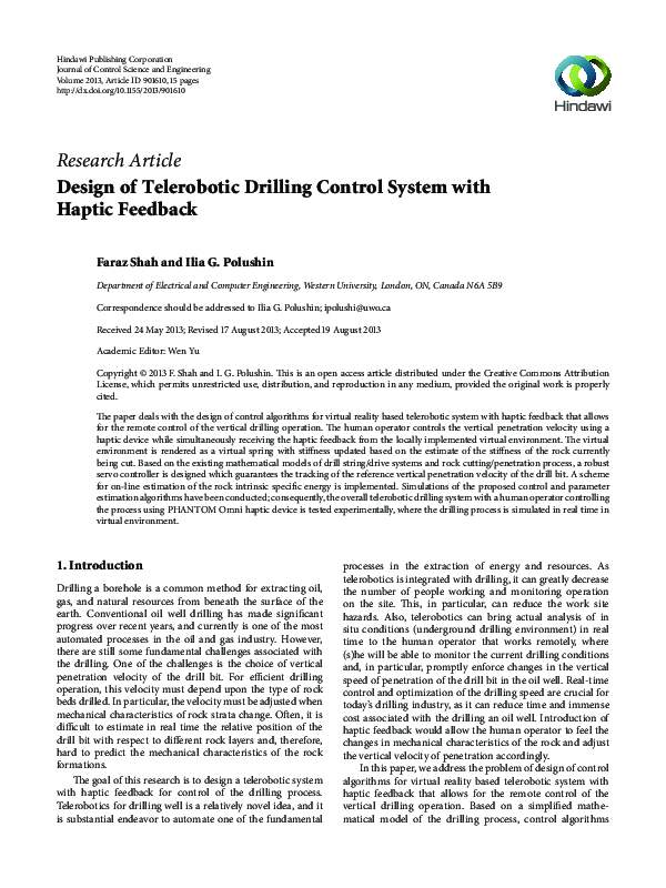 (PDF) Telerobotic Drilling Control with Haptic Feedback