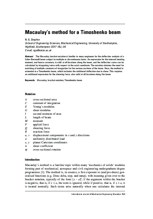 (PDF) Macaulay's method for a Timoshenko beam