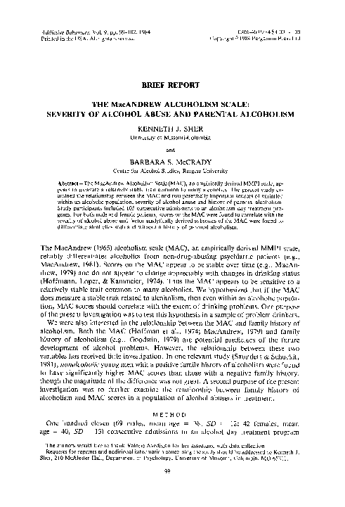(PDF) The MacAndrew Alcoholism Scale: Severity of alcohol abuse and ...