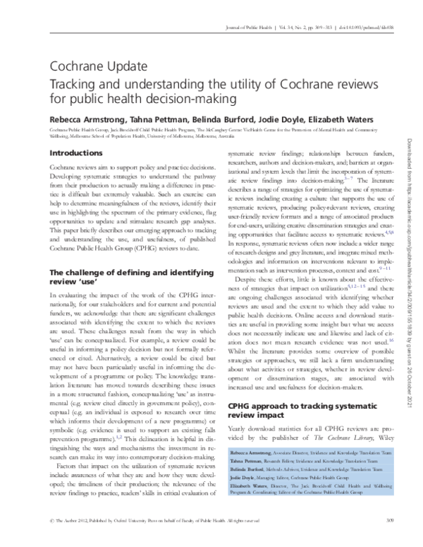 (PDF) Tracking and understanding the utility of Cochrane reviews for ...
